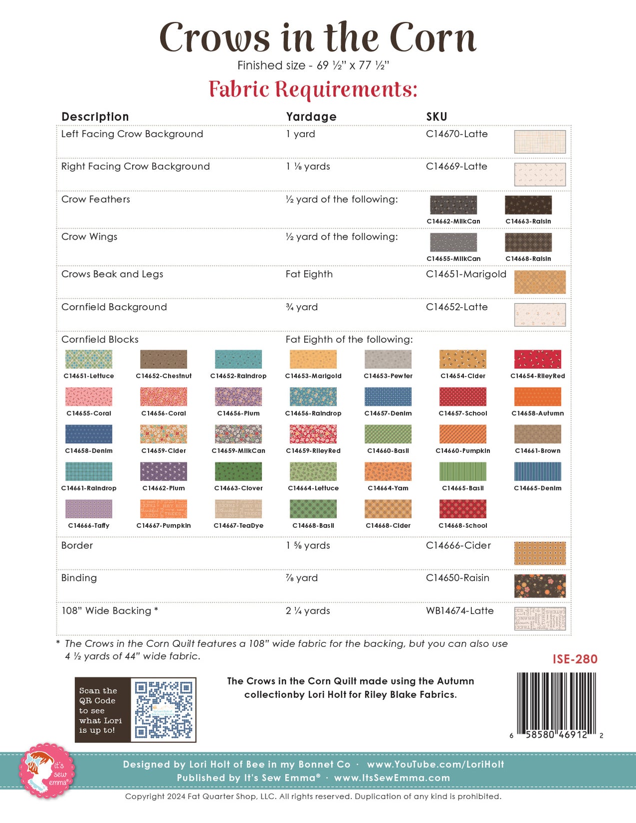 Lori Holt CROWS IN THE CORN Quilt KIT - Lori Holt - AUTUMN fabrics - R ...