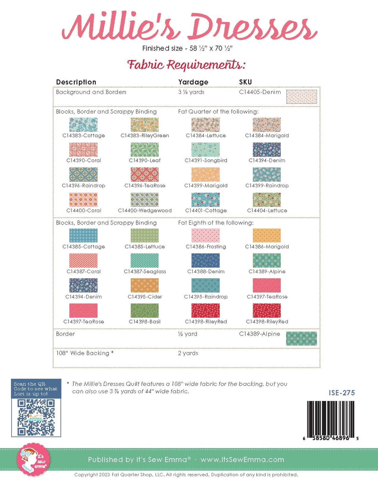 Lori Holt Mercantile Millie's Dresses Quilt KIT - Mercantile fabrics ...