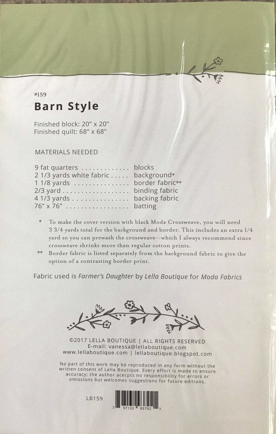 Barn Style #159 - Quilt Pattern - Lella Boutique - Finished 68" x 68 ...