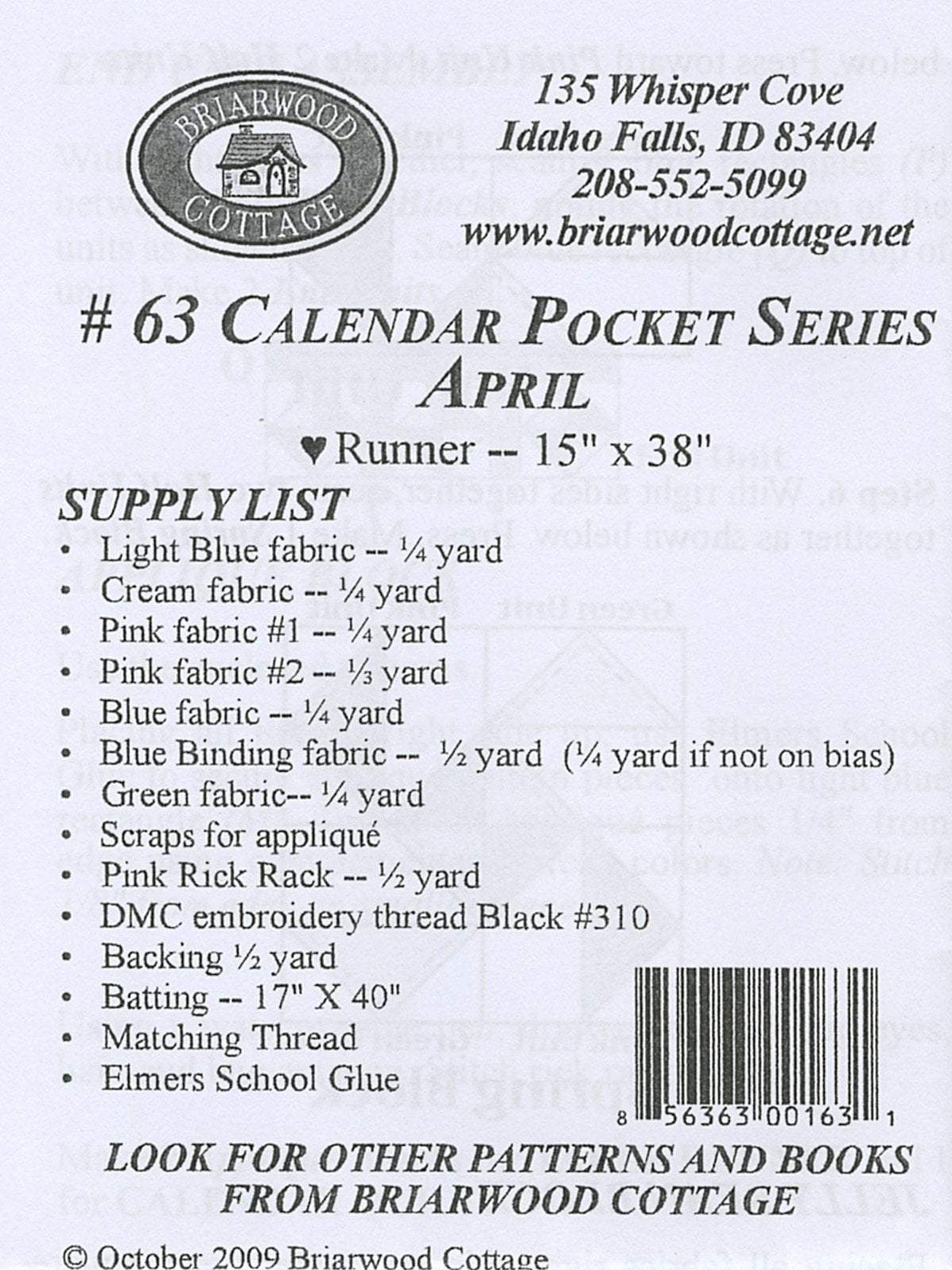 Calendar Pocket Series- April - Mini pattern- Briarwood Cottage - Tabl ...