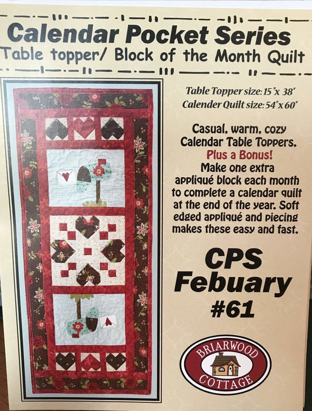 Calendar Pocket Series- February - Mini pattern- Briarwood Cottage - T ...