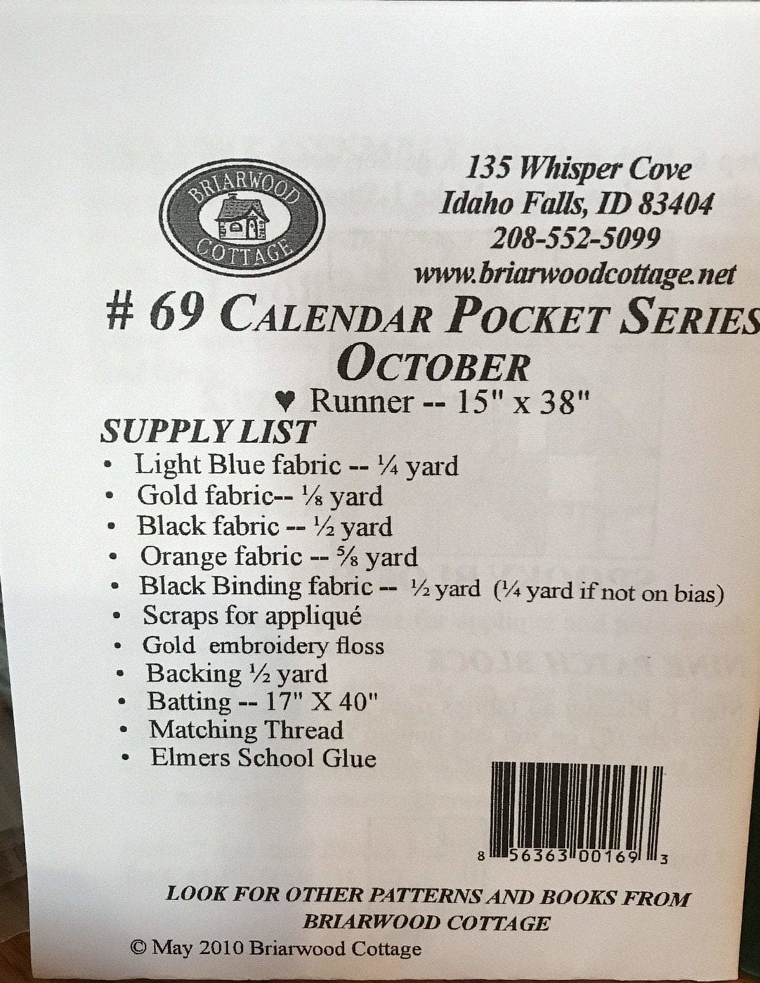 Calendar Pocket Series- October - Mini pattern- Briarwood Cottage - Ta ...