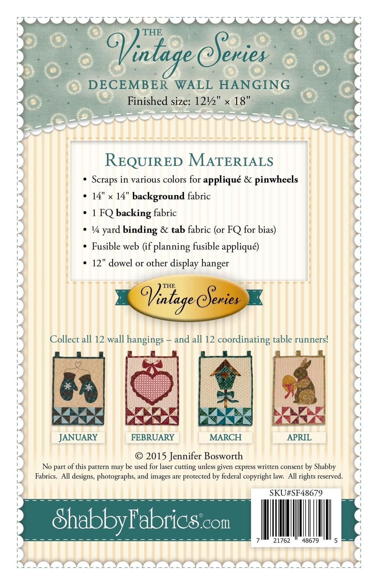 December Wall Hanging- Pattern - by Shabby Fabrics - 12" x 18" - The V ...