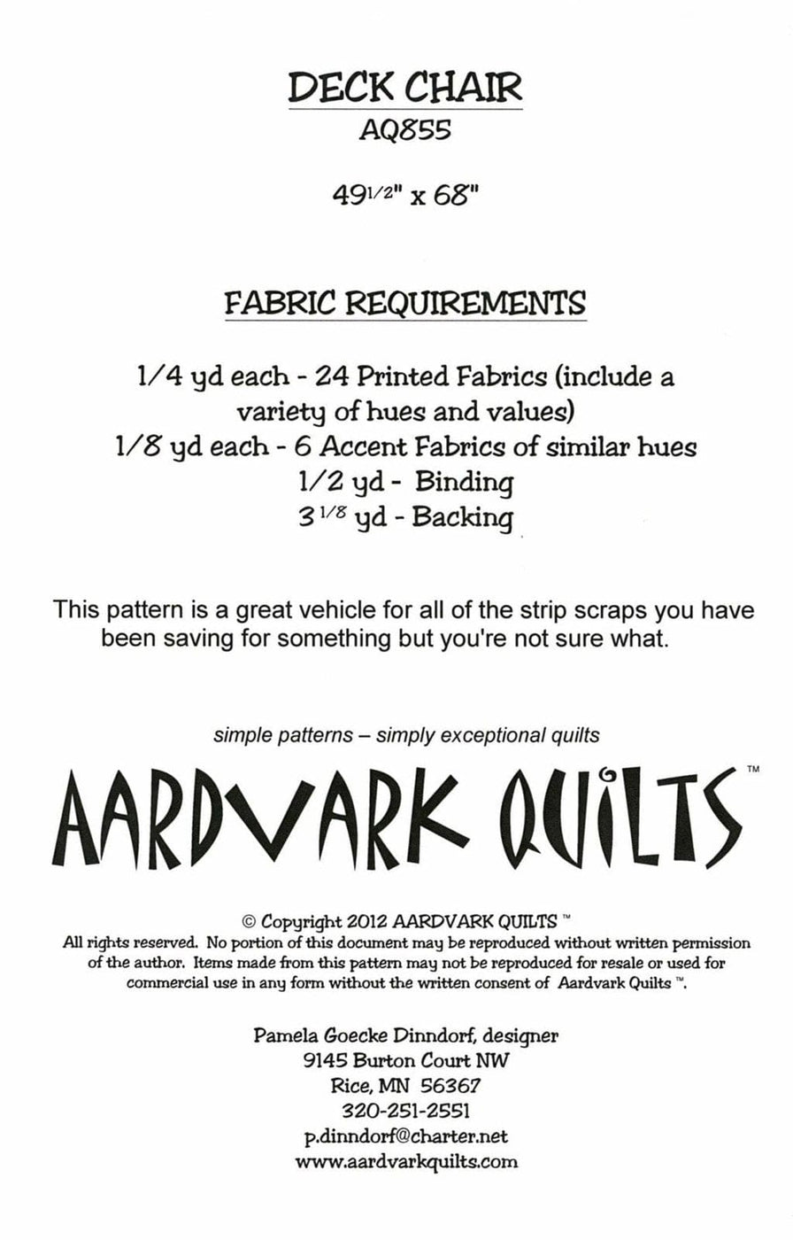 Deck Chair - Quilt Pattern - by Aardvark Quilts -Includes instructions ...
