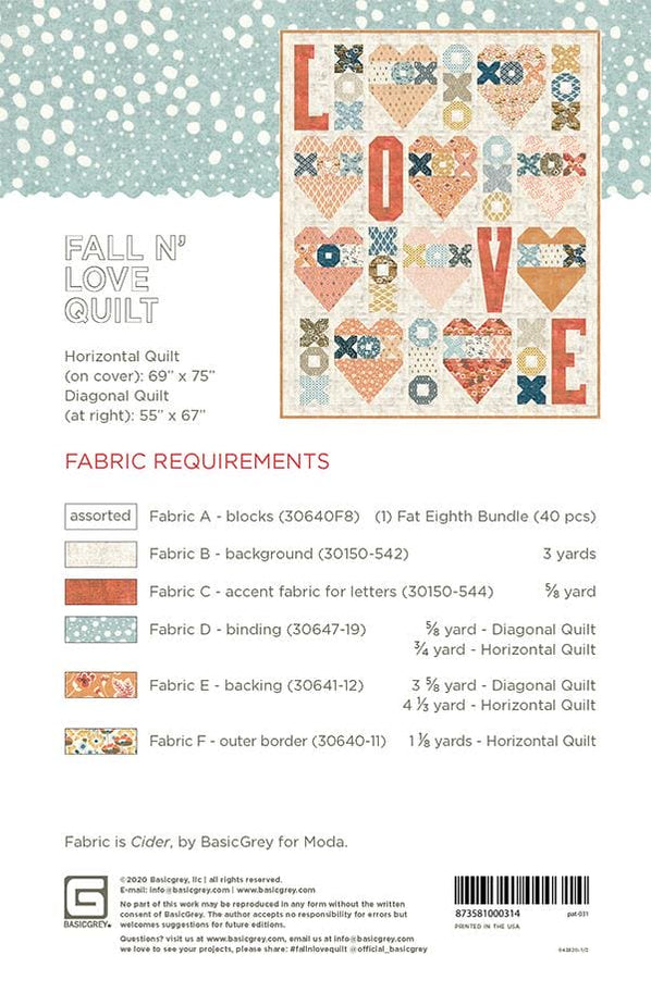 Fall N' Love - Quilt PATTERN- by Audrey Tanke for Basic Grey - MODA ...