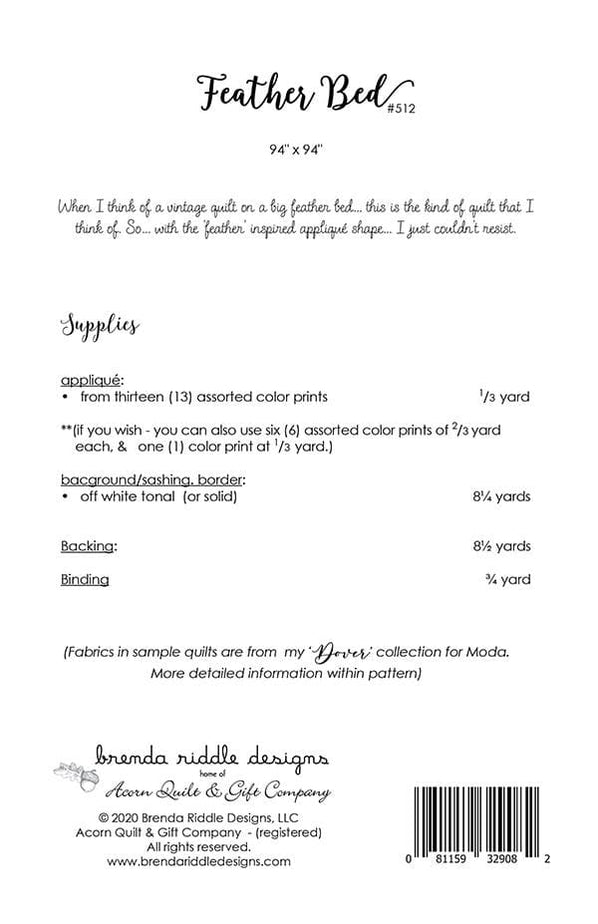 Feather Bed - Quilt PATTERN - Brenda Riddle Designs - Acorn Quilt & Gi ...