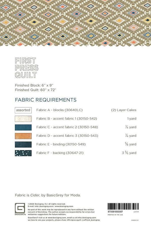 First Press - Quilt PATTERN- by Richy Lainson for Basic Grey - MODA ...