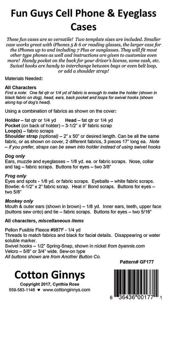 Fun Guys Cell Phone & Eyeglass CG GF177 by Cotton Ginnys — RebsFabStash