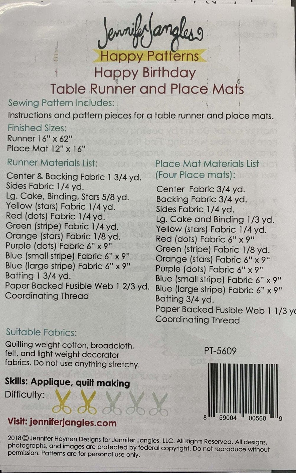 Happy Birthday Table Runner Pattern by Jennifer Jangles — RebsFabStash