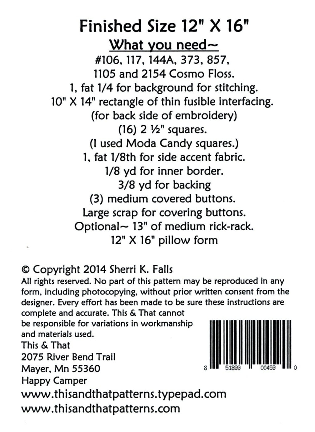 Happy Camper - Mini pattern - Embroidery Pillow - by Sherri Falls for ...