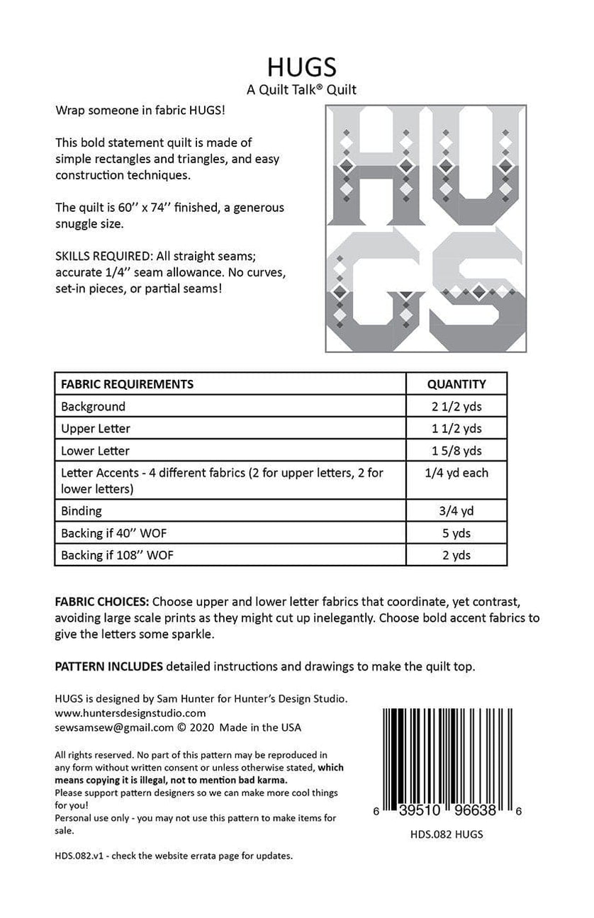 Hugs - Quilt PATTERN- by Sam Hunter of Hunter's Design Studio - 60" x ...