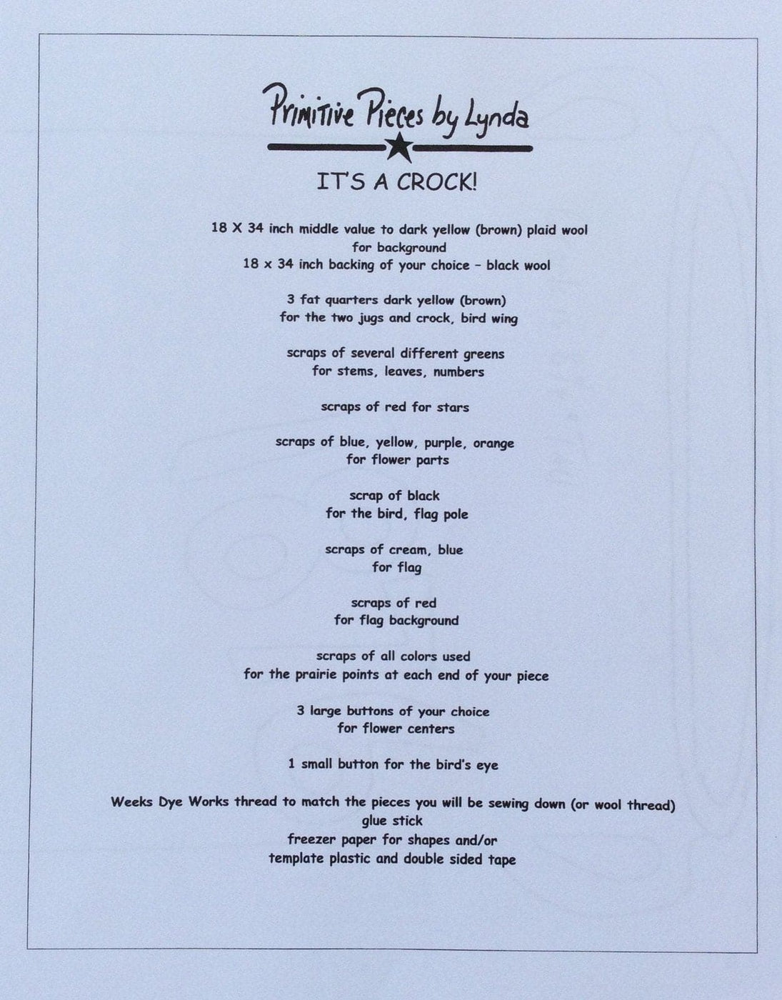 It's A Crock - Wool Applique PATTERN - Primitive Pieces by Lynda - Tab ...