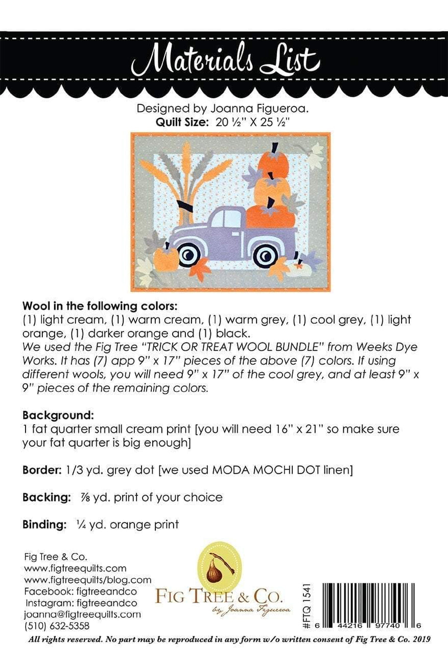 Harvest Pumpkin Truck - by Fig Tree & Co. - Quilt Pattern - Table Topp ...