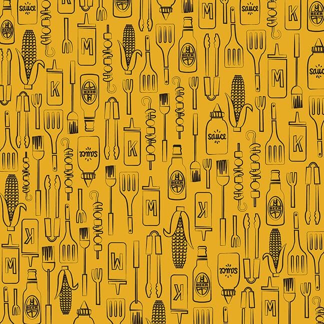 Peace Love & BBQ - Monotone BBQ Motifs - Per Yard - by Emily Dumas - H ...