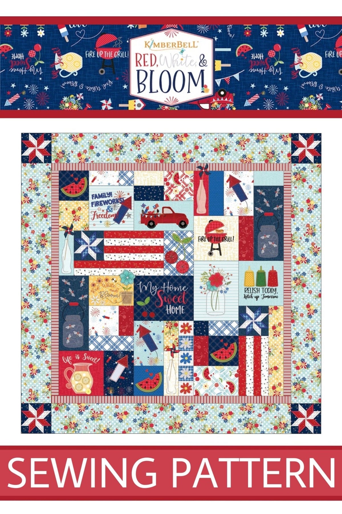 Red, White, & Bloom Quilt SEWING Pattern - by Kimberbell for Maywood S ...
