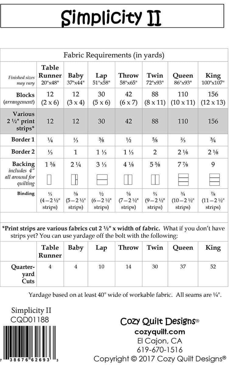 Simplicity II - Quilt Pattern - Cozy Strip Club - Cozy Quilt Designs ...