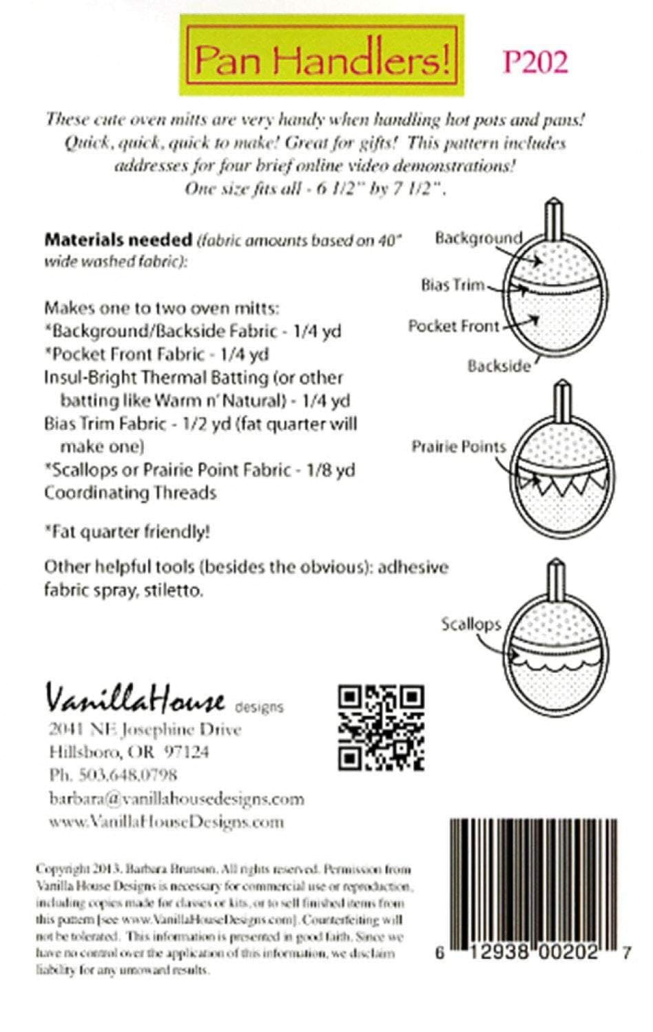 Pan Handlers - Pot holders and Oven Mitts Pattern - Vanilla House Desi ...