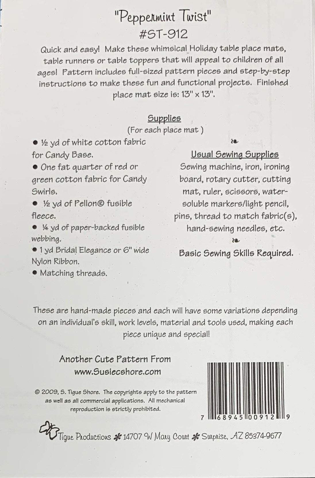 Peppermint Twist - Place Mats, Table Runner or Tabble Topper! by Susie ...