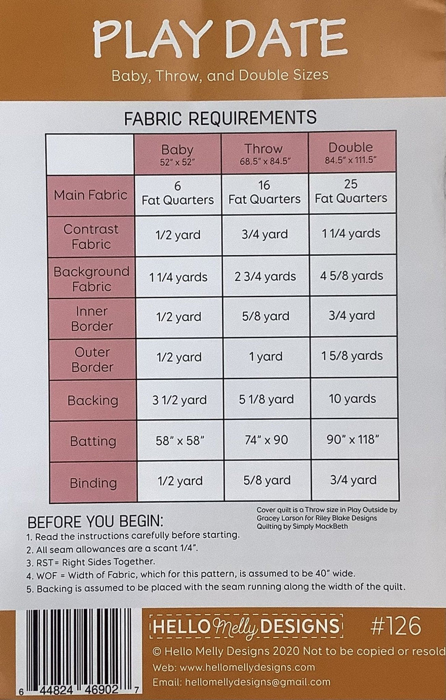 Play Date - Quilt PATTERN - 3 sizes - Hello Melly Designs - fat quarte ...