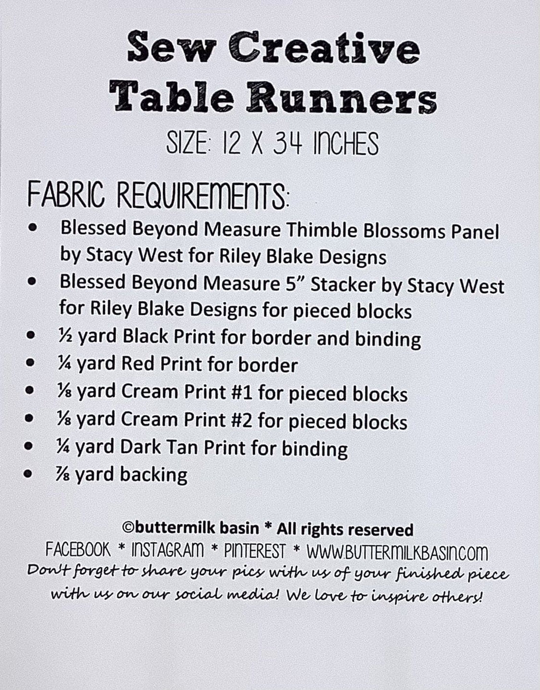 Sew Creative Table Runners - PATTERN - RebsFabStash