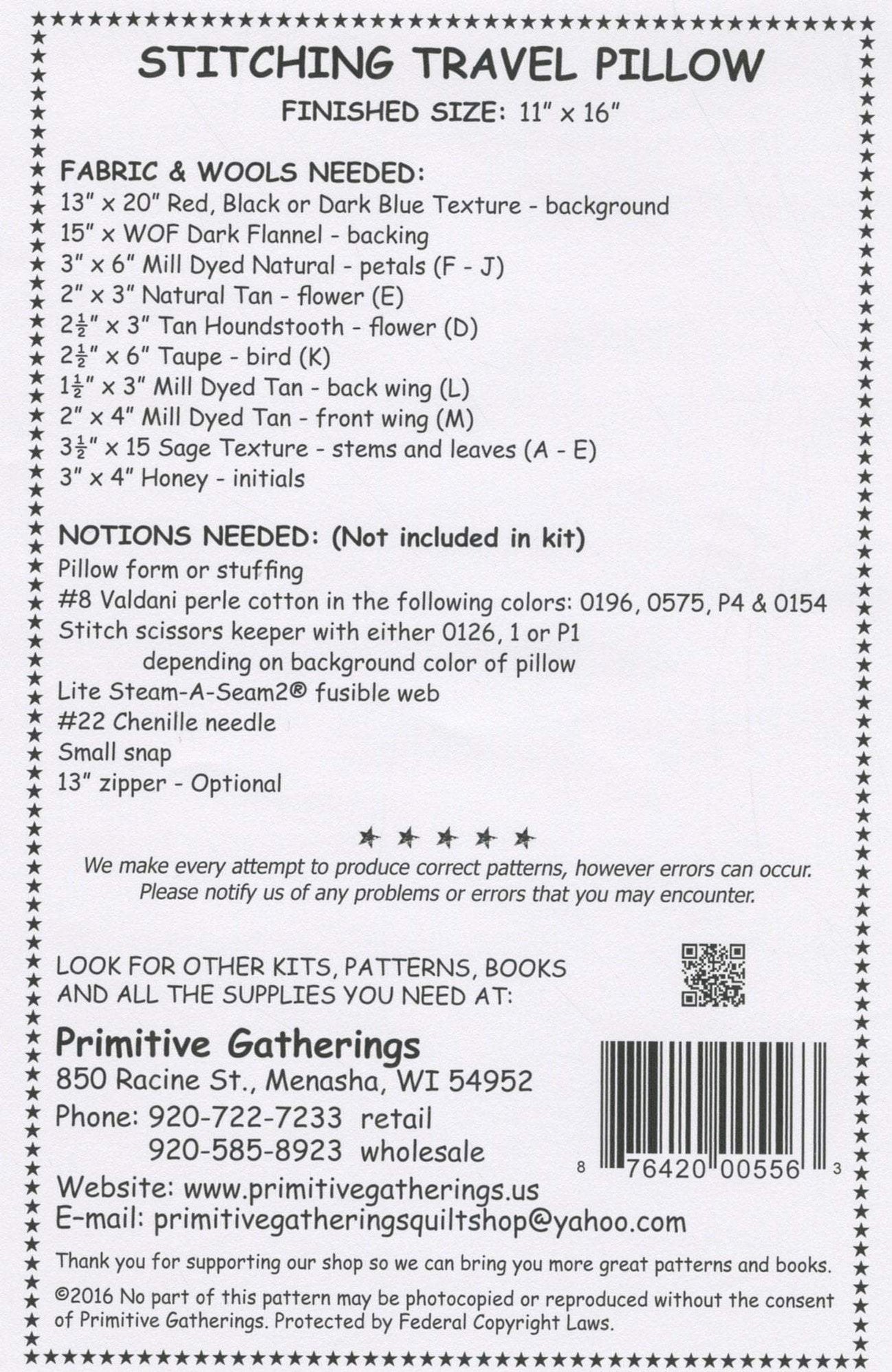 Stitching Travel Pillow - Primitive Pillow pattern- Primitive Gatherin ...