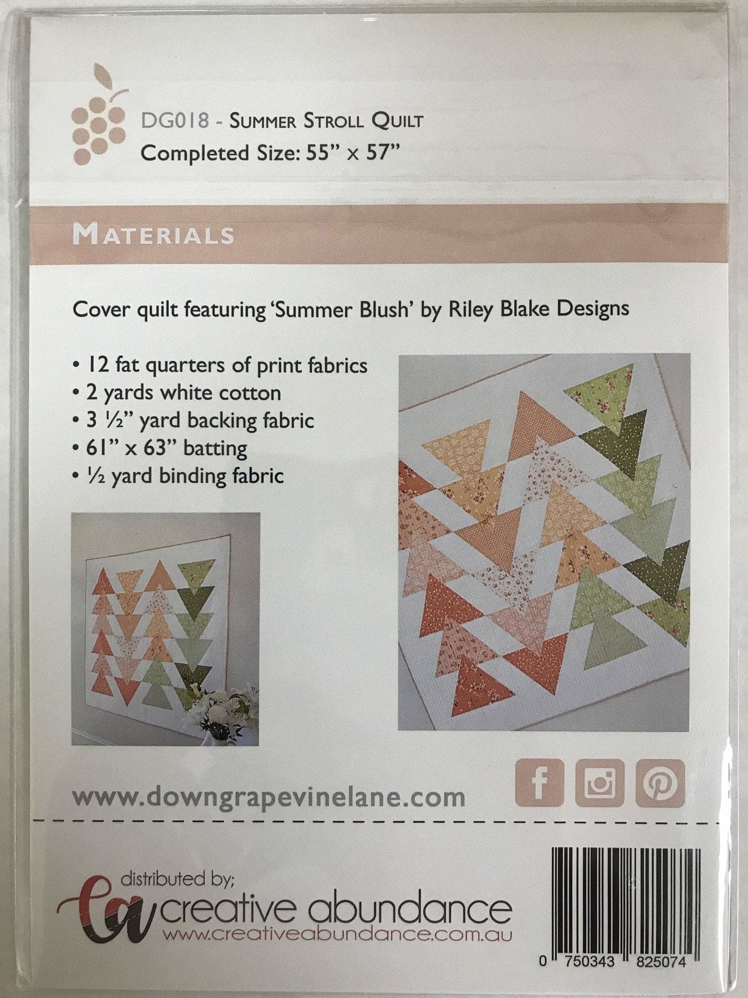 Summer Stroll Quilt - Quilt Pattern - Down Grapevine Lane - 55" x 57 ...
