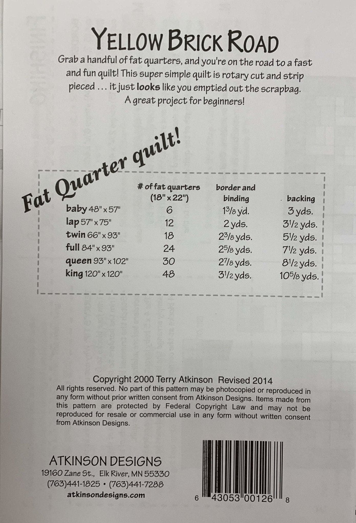 Yellow Brick Road Quilt Pattern by Atkinson Designs — RebsFabStash